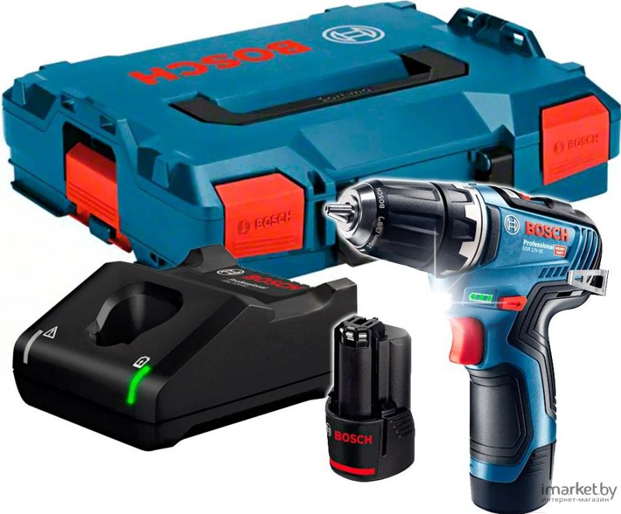 BOSCH GSR 12V-35 Li (2x3.0Ah) + L-Boxx Koferis + GAL 12V-40 /Bosch ...